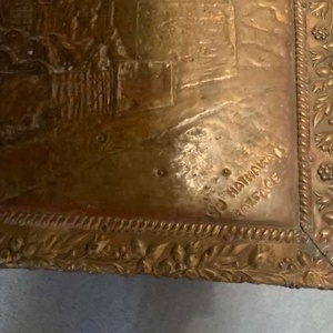 FreelyWheely: Vintage baxter coal box wood covered with embossed brass.