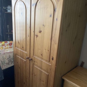 FreelyWheely: Pine tall wardrobe, chest of drawers , bedside tables and a dresser table with stool.