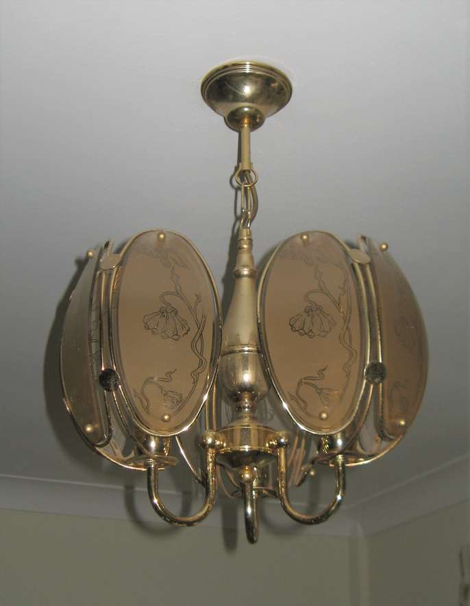 FreelyWheely: 2 brass and glass ceiling lights 1980s