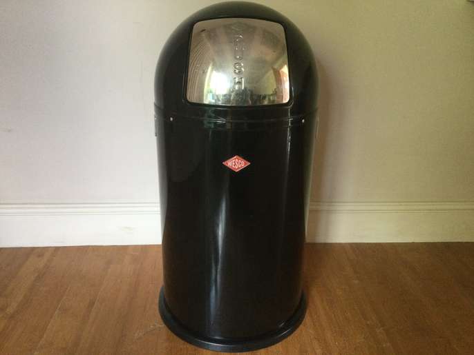 FreelyWheely: Wesco black metal flip lid bin